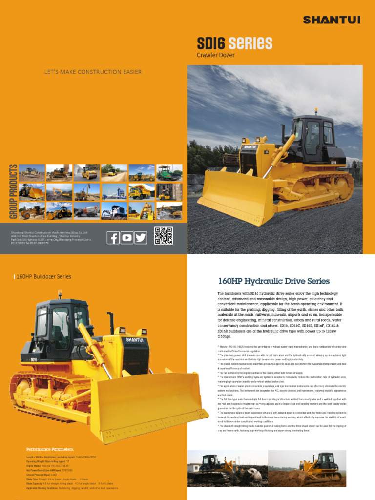 Shantui SD16 Bulldozer Specifications | PDF | Gear | Clutch