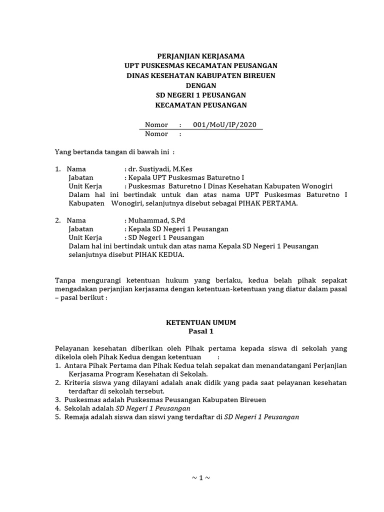Mou Sekolah Dengan Puskesmas Pdf