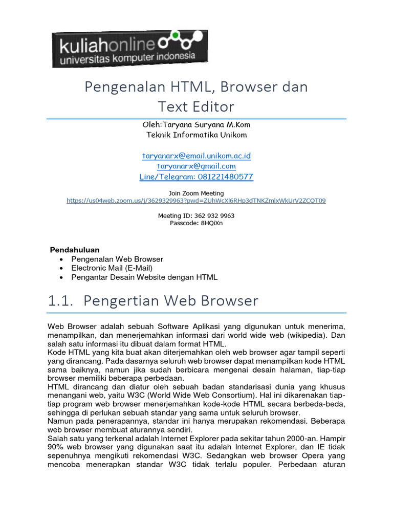 Materi 1 Pengenalan HTML Browser Dan Text Editor | PDF Materi 1 Pengenalan HTML Browser Dan Text Editor | PDF