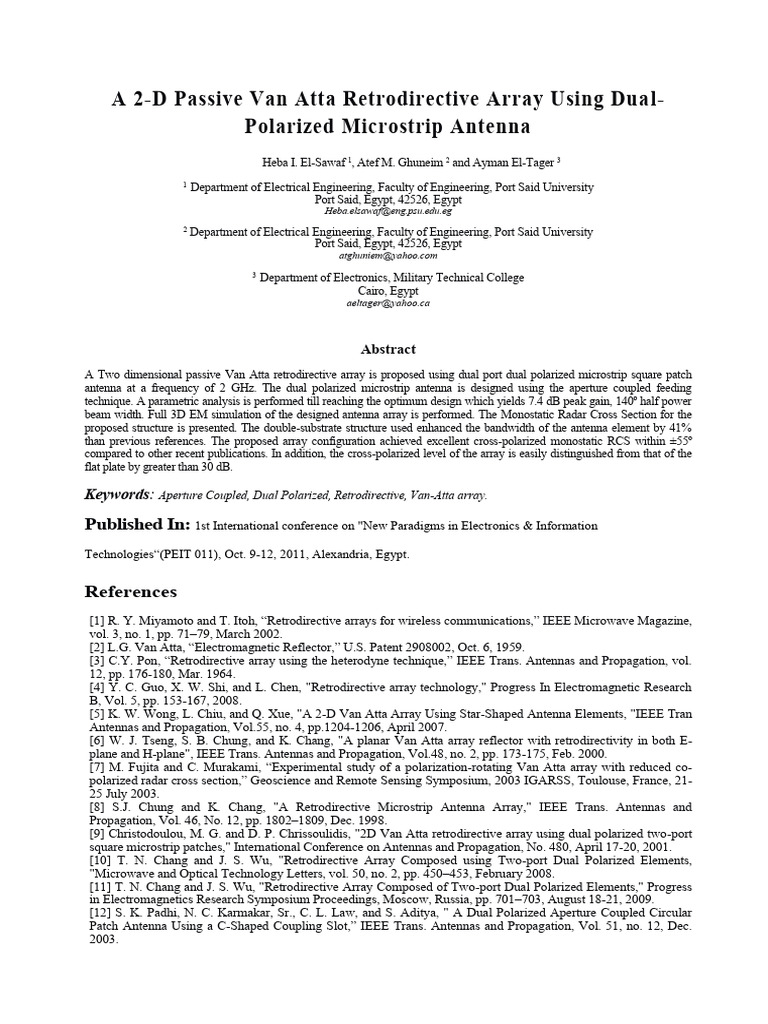 A 2-D Passive Van Atta Retrodirective Array Using Dual - Polarized - REMOVE | PDF | Antenna ...
