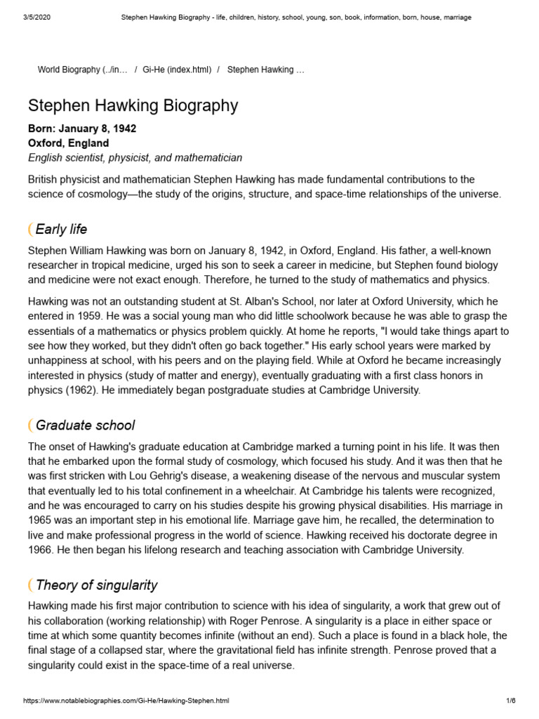Stephen Hawking Biography - Life, Children, History, School, Young, Son ...