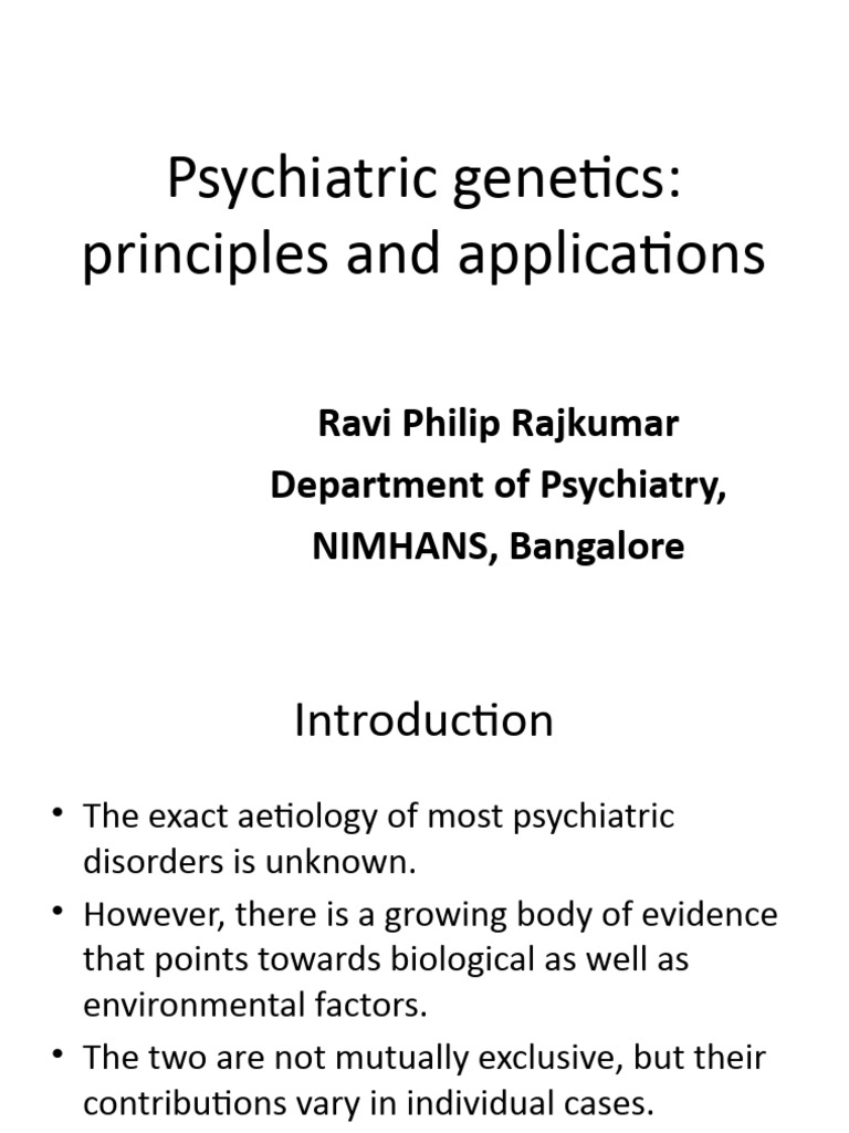 Genetics in Psychiatry - RPR | PDF | Dominance (Genetics) | Epigenetics