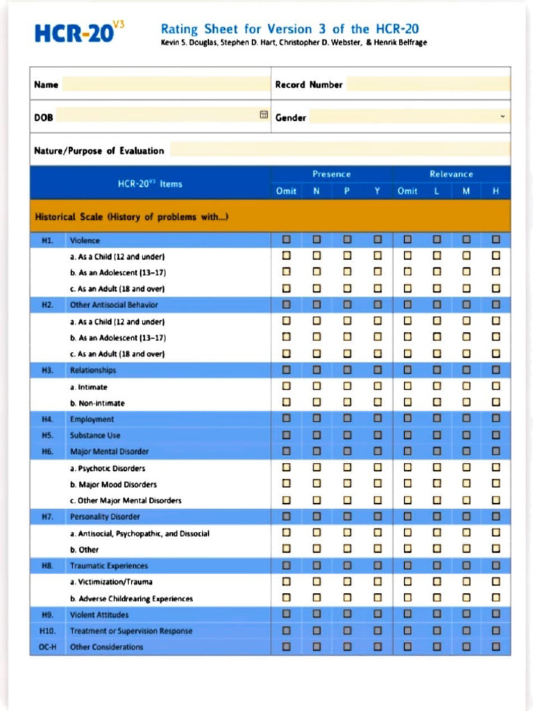 HCR 20 Worksheet | PDF