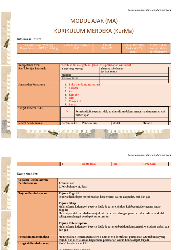 Perangkat Pembelajaran Siklus 1 Wahyuningsih | PDF | Kesehatan Holistik
