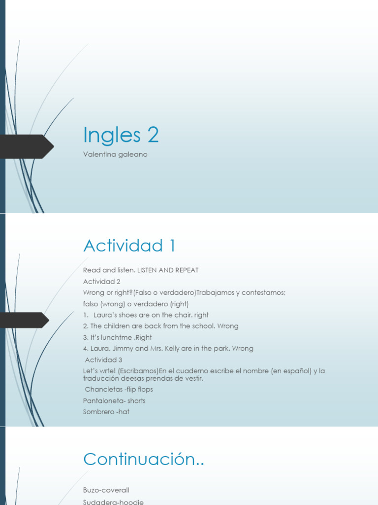 Actividades de Inglés: Prendas y Horarios | PDF
