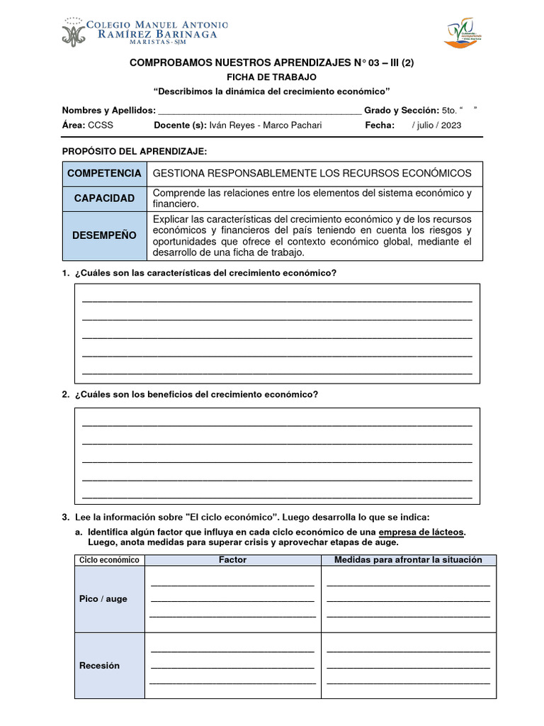 COMPROBAMOS NUESTROS APRENDIZAJES - Sesión 04 - III - Describimos La Dinámica Del Crecimiento ...