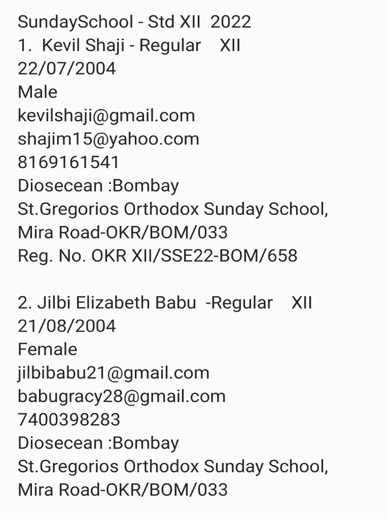 Sunday School STD XLL Details | PDF