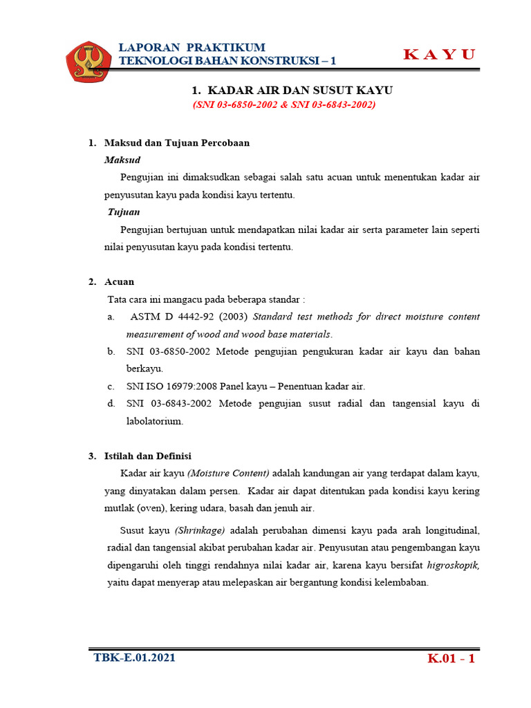 Modul 1E Susut Kayu Dan Kadar Air | PDF | Sains & Matematika