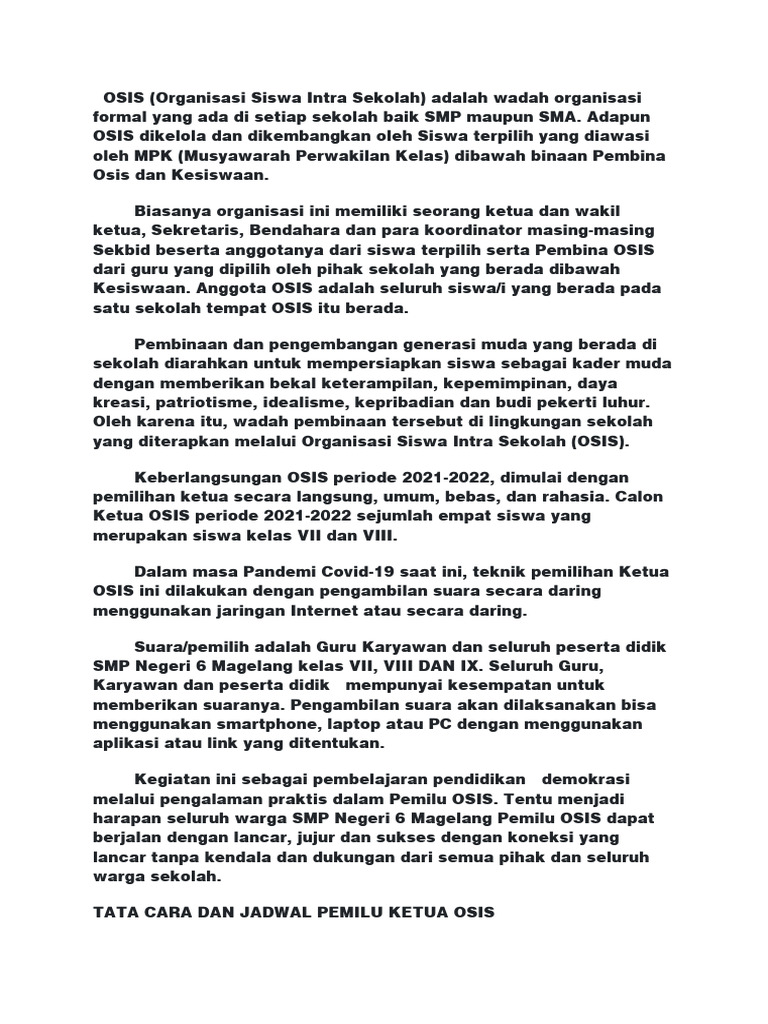 Contoh Pemilihan Ketua Osis SMP | PDF