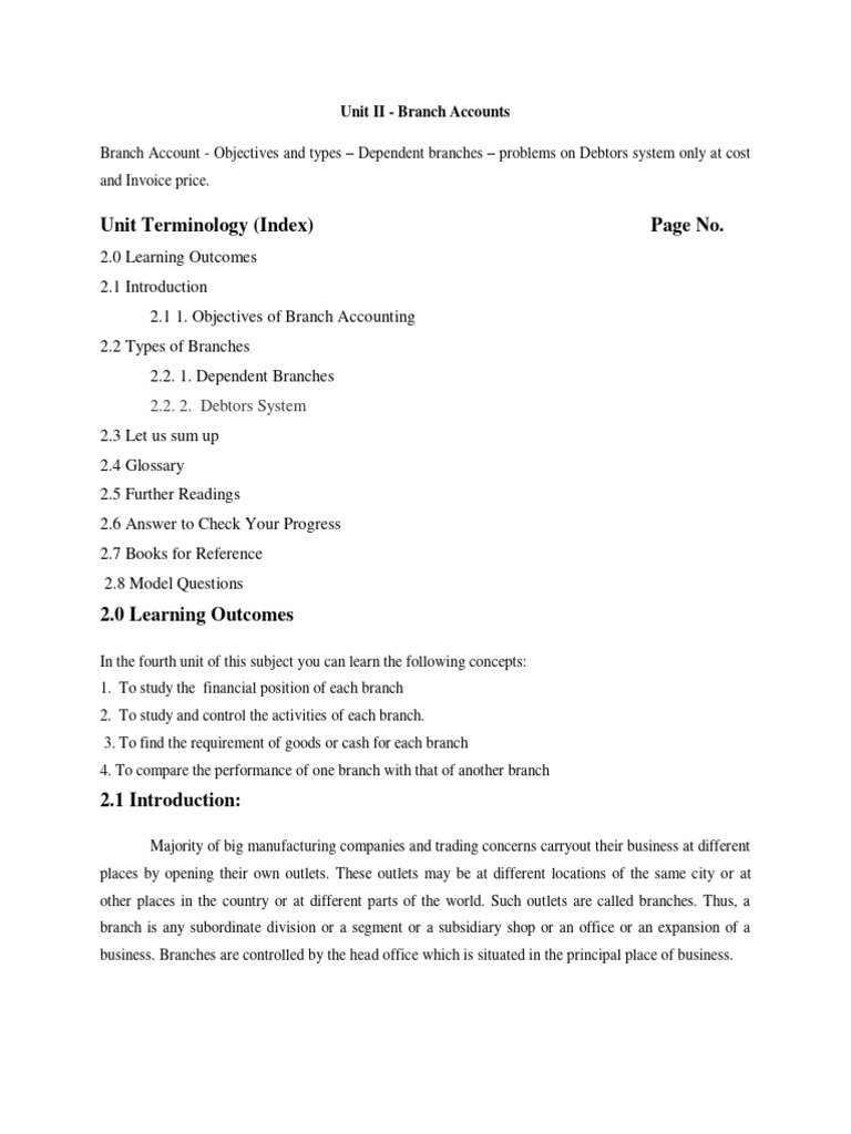 Unit 2 Branch Accounts | PDF | Debits And Credits | Cost