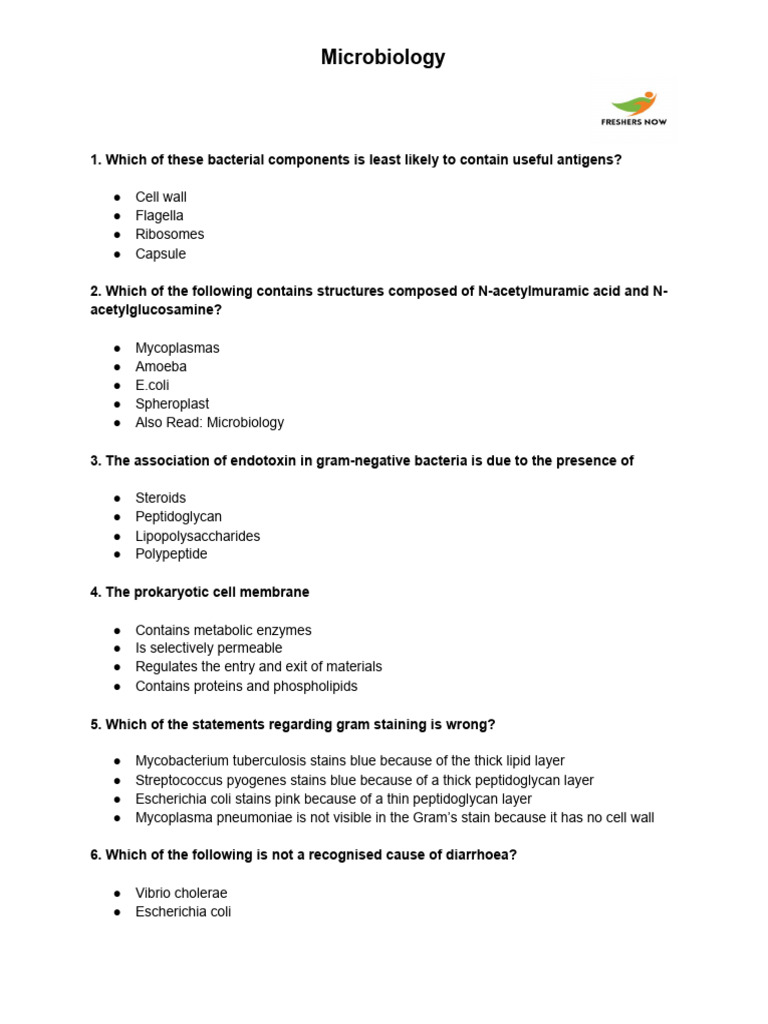 INI CET Microbiology Sample Paper | PDF | Bacteria | Gram Negative Bacteria