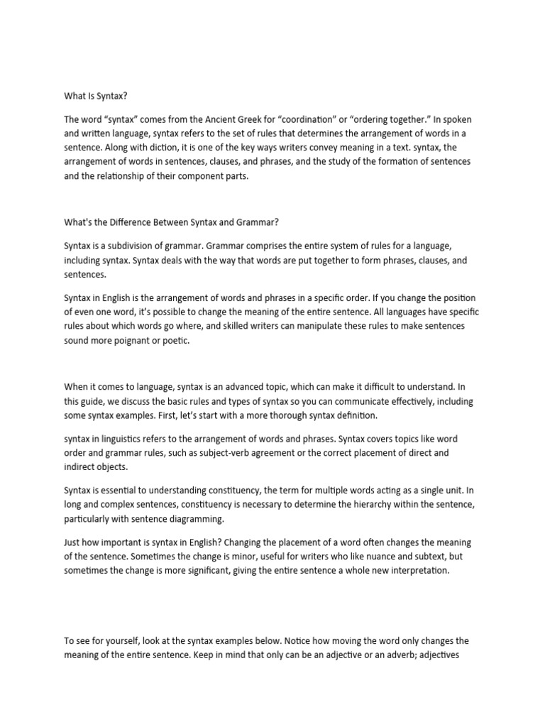 Syntax 1 | PDF | Adverb | Verb