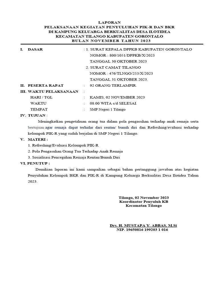Laporan Kegiatan Pik R DN BKR 2023 | PDF