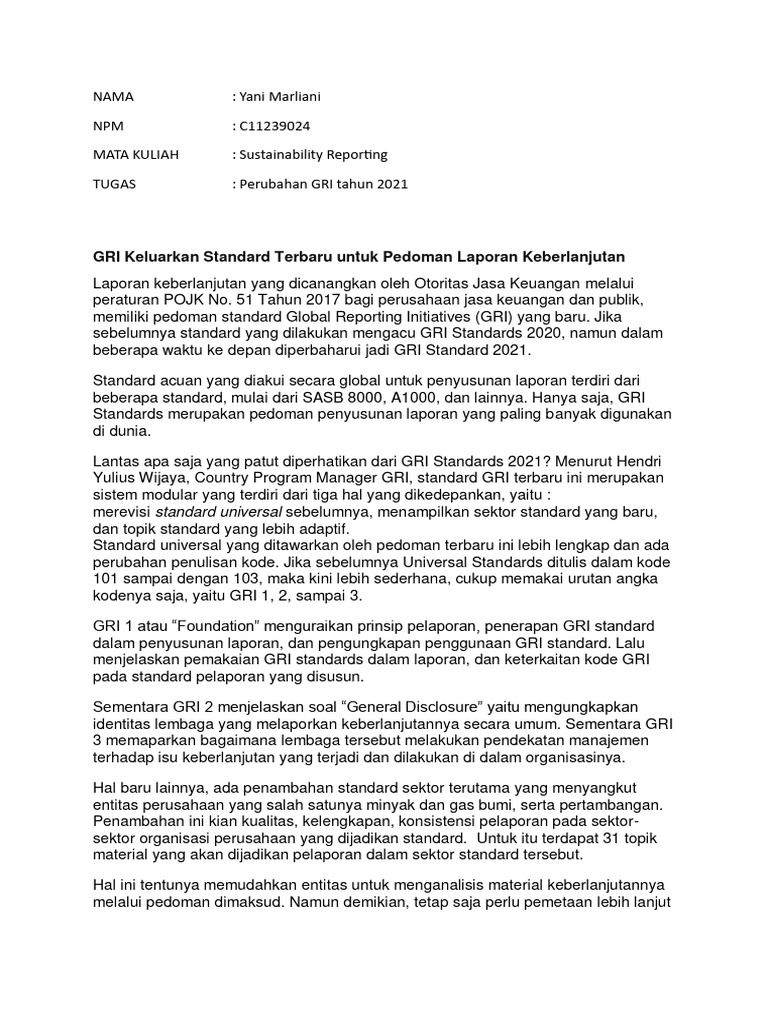 Yani Marliani C11239024 Perubahan GRI 2021 | PDF