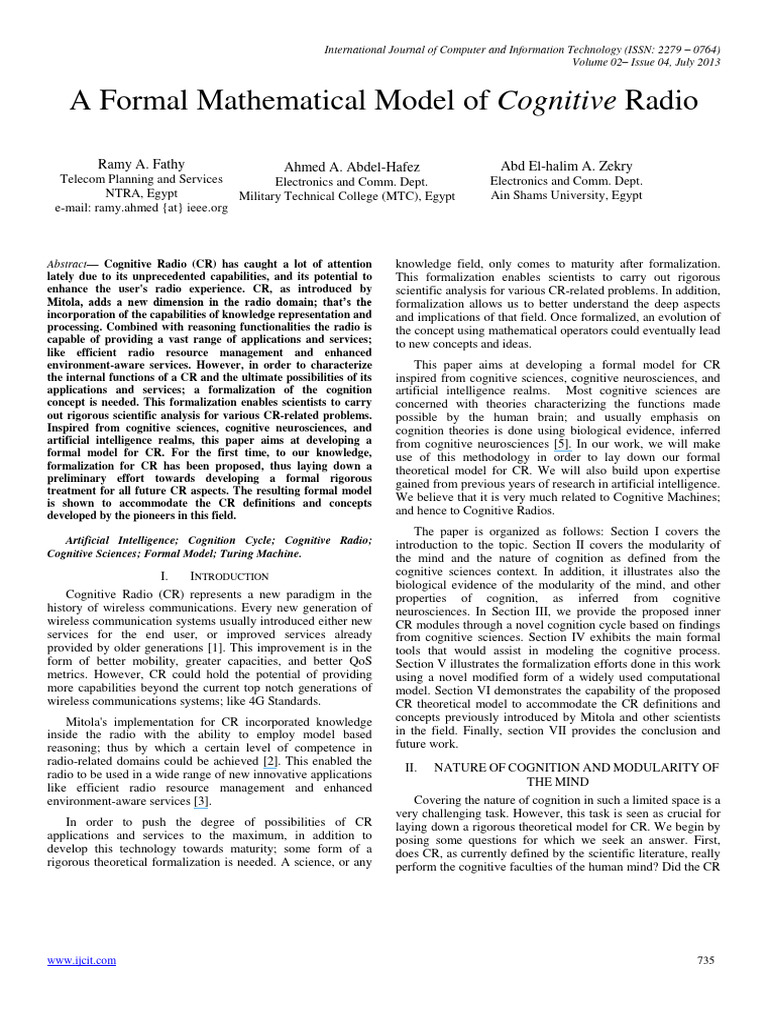 A Formal Mathematical Model of Cognitive | PDF | Cognitive Science | Science