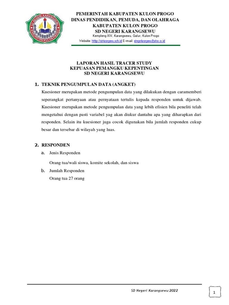 Tracer Study Kepuasan SD Karangsewu | PDF | Karier & Perkembangan ...