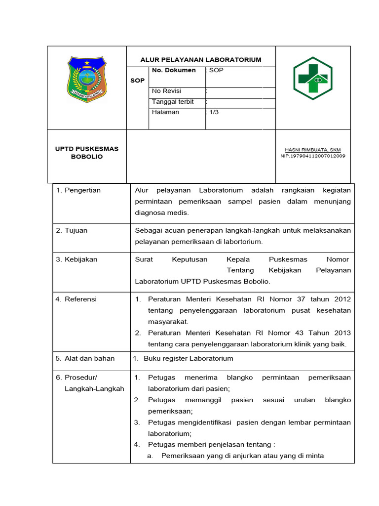 SOP Alur Pelayanan Lab | PDF