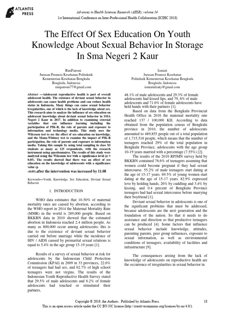 The Effect Of Sex Education On Youth Knowledge About Sexual Behavior In