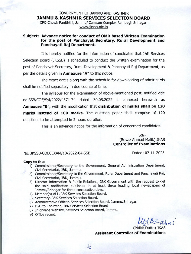 Advance Notice Panchayat Secretary 07112023 | PDF