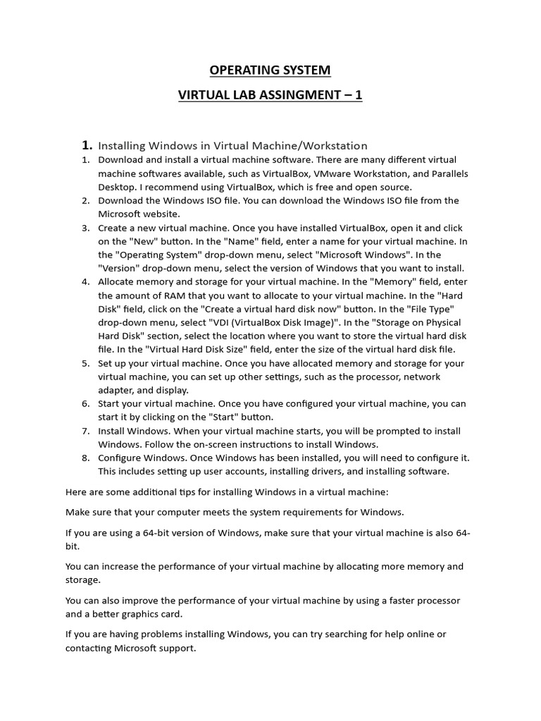 OS Virtual Lab 1 | PDF | Microsoft Windows | Virtual Machine