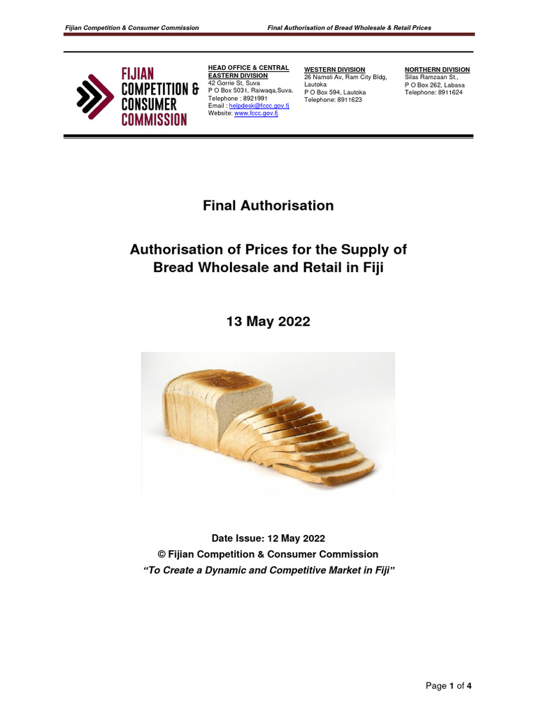 FCCC Authorisation Bread Wholesale Retail Price Final 12.05.2022 | PDF ...
