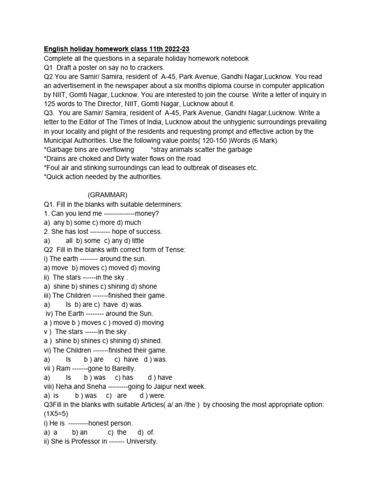 English Holiday Homework Class 11th | PDF | Human Communication ...