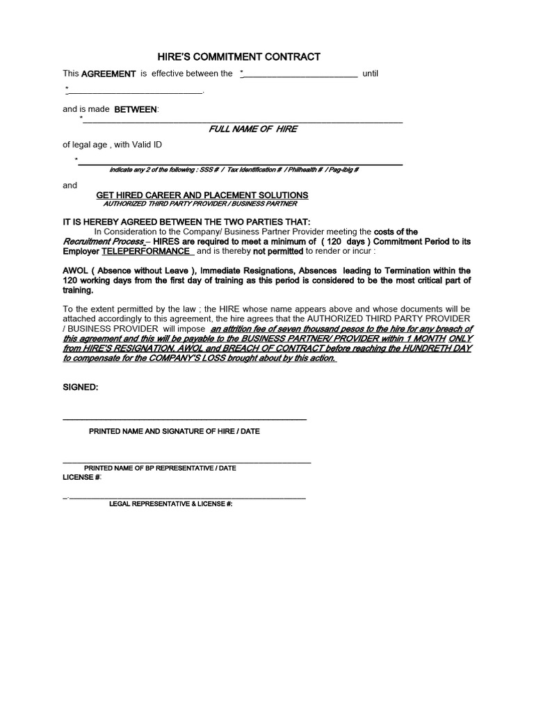 Commitment Contract 2023 | PDF