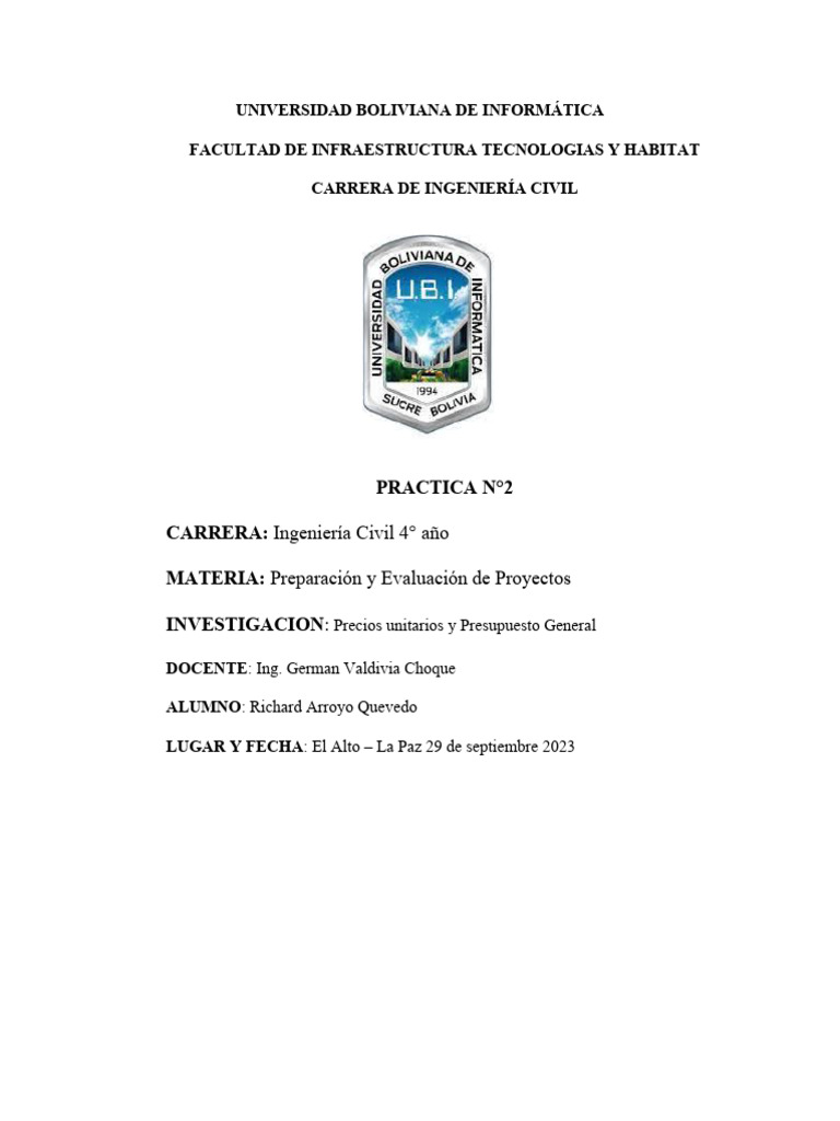 Practica Uno Evaluacion de Proyectos | PDF | Hormigón | Observación
