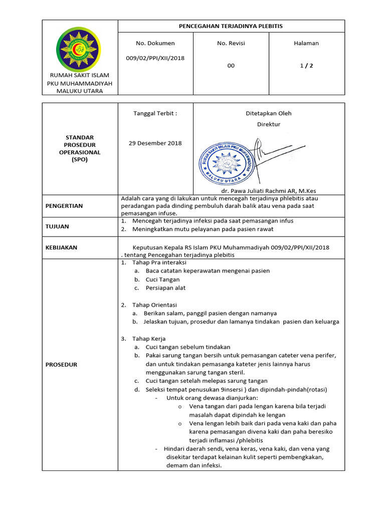 Spo Pencegahan Plebitis | PDF