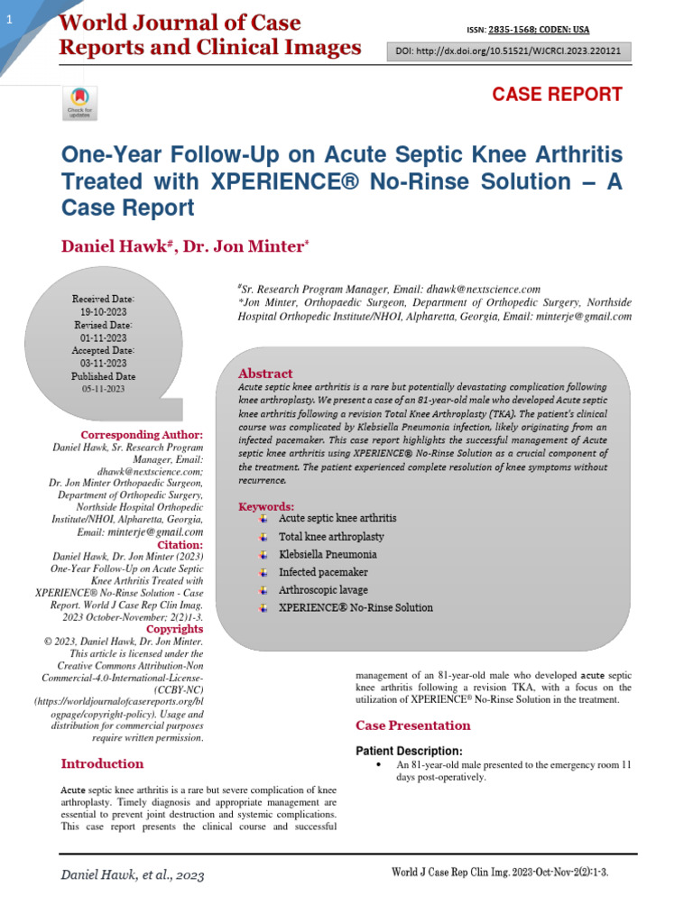 One-Year Follow-Up on Acute Septic Knee Arthritis Treated with ...
