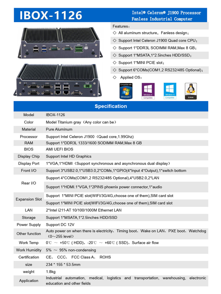 IBOX-1126 Specification Ver 1.0 | PDF | Solid State Drive | Hdmi