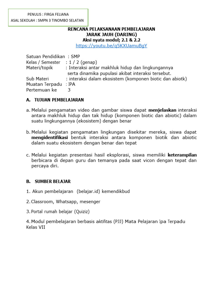 Modul Ajar Ilmu Pengetahuan Alam (IPA) - MODUL AJAR INTERAKSI DALAM EKOSISTEM - Fase D | PDF ...