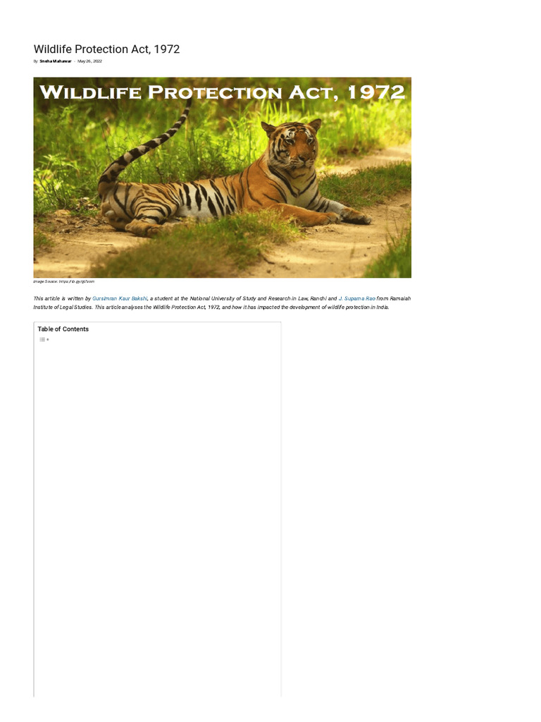 Overview of Wildlife Protection Act 1972 | PDF | Hunting
