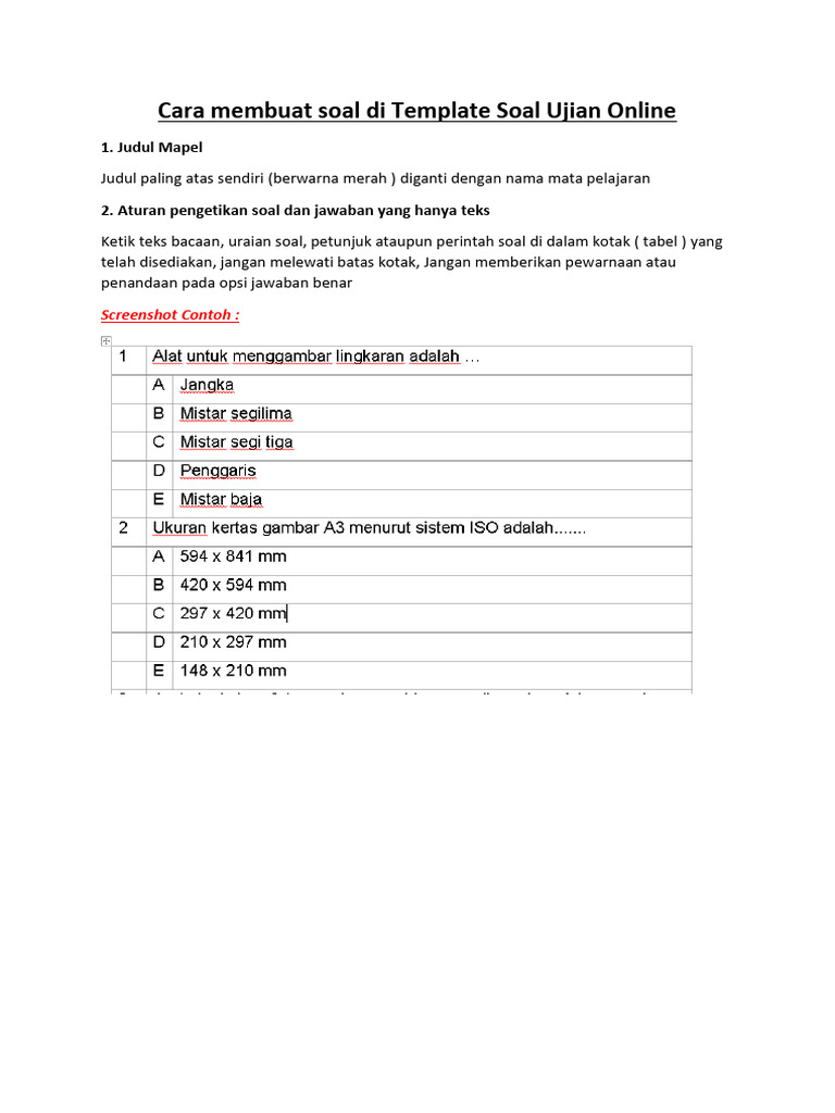 Cara Membuat Soal Di Template Soal Ujian Online | PDF | Metode & Bahan Ajar