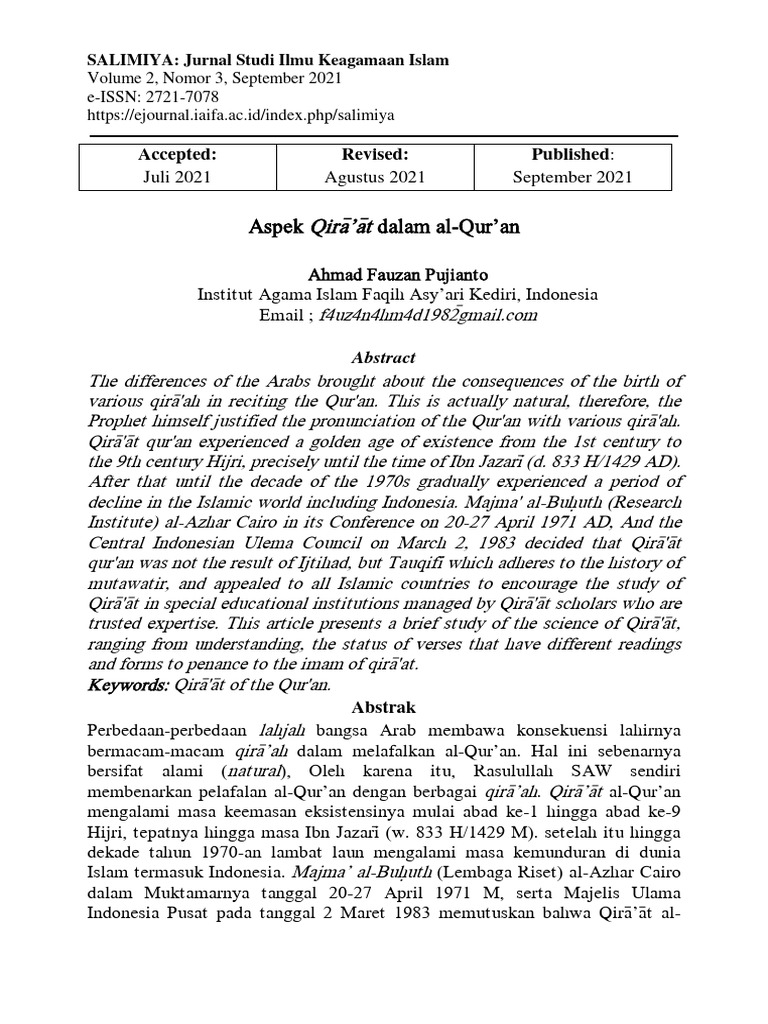 Jurnal Ilmu Qiraat | PDF | Islamic Texts | Theocracy