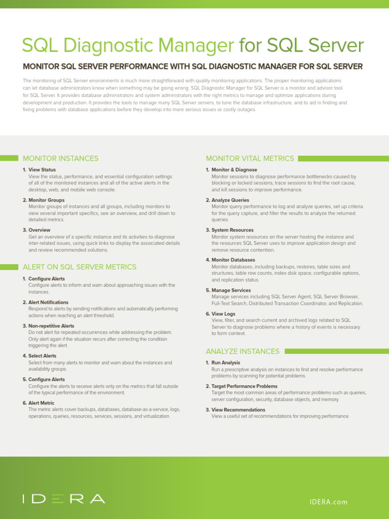 Idera Datasheet Monitor SQL Server Performance With SQL Diagnostic ...