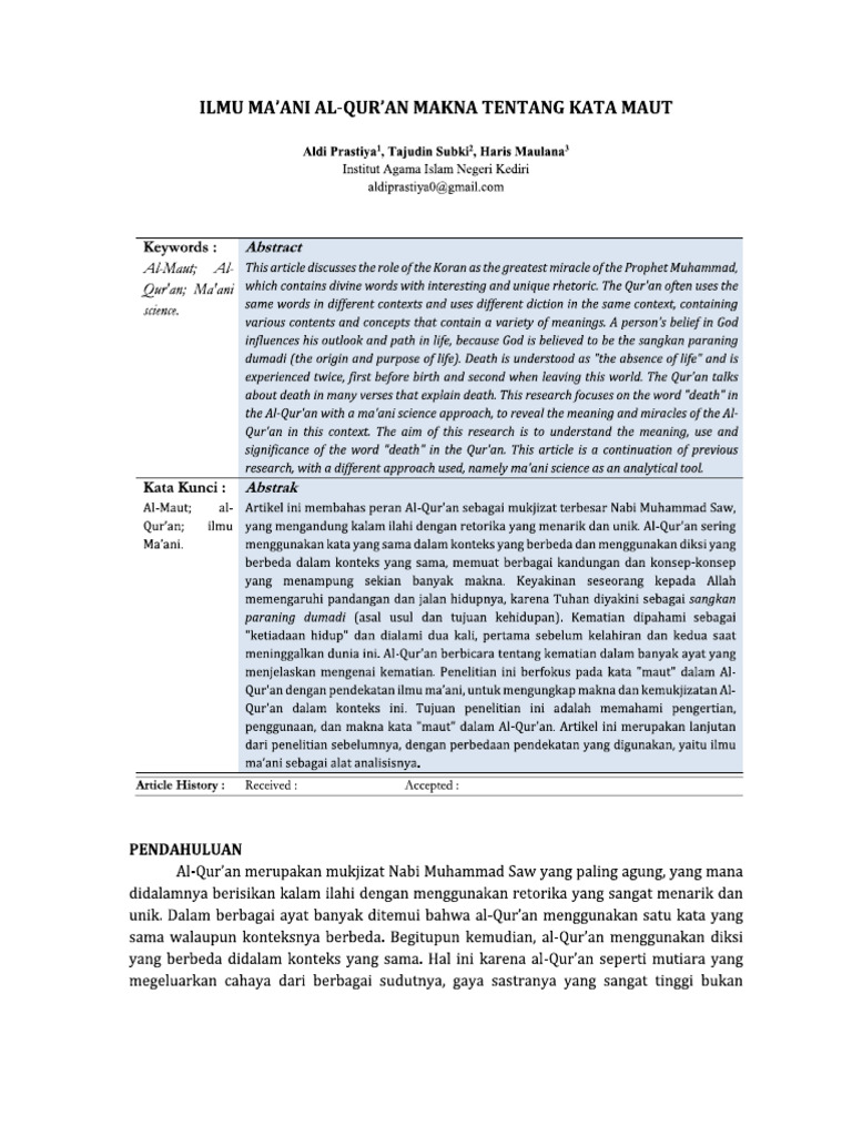 Ilmu Ma'Ani Kelompok 7 (Kata Maut) | PDF