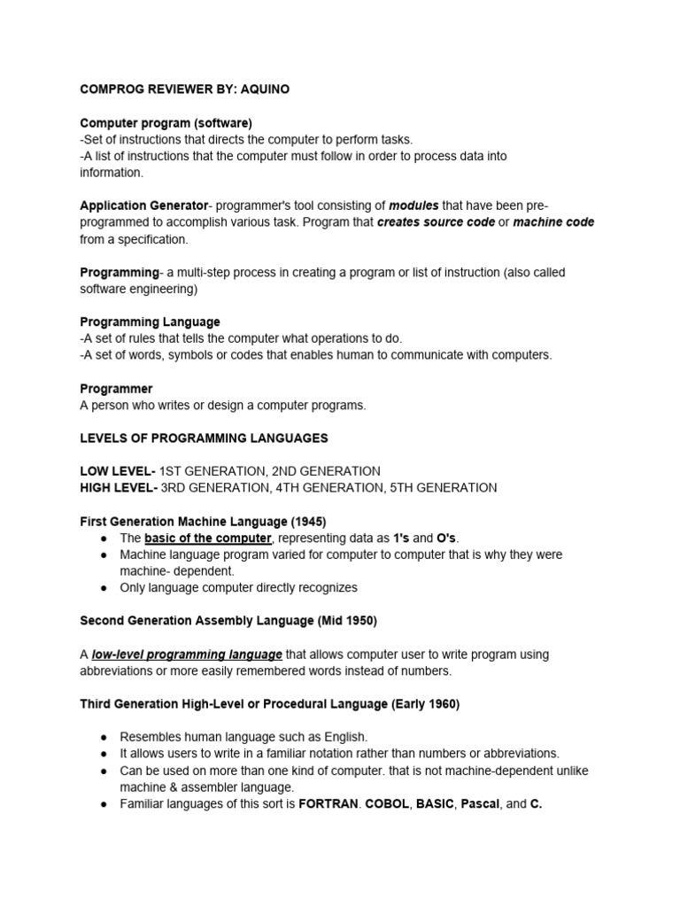 Comprog Reviewer by - Aquino | PDF | Computer Programming | Computer ... Comprog Reviewer by - Aquino | PDF | Computer Programming | Computer ...