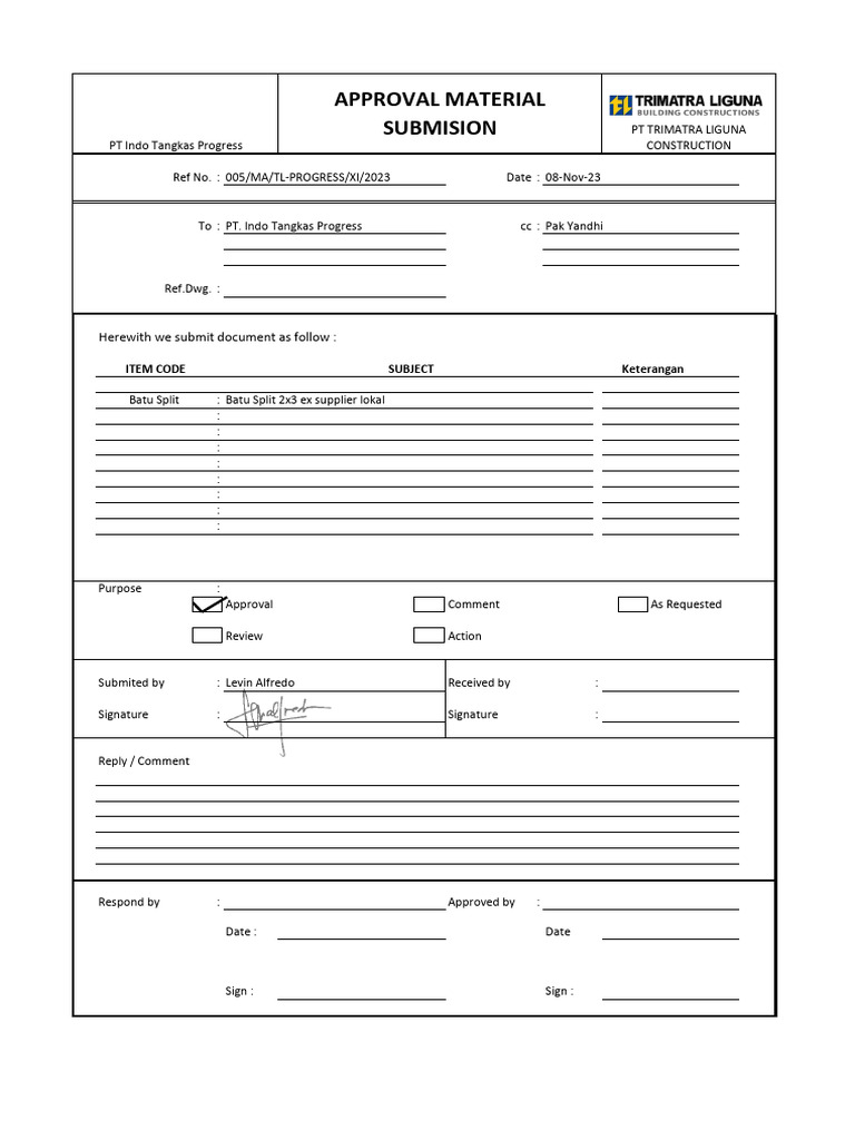 Material Approval Batu Split | PDF
