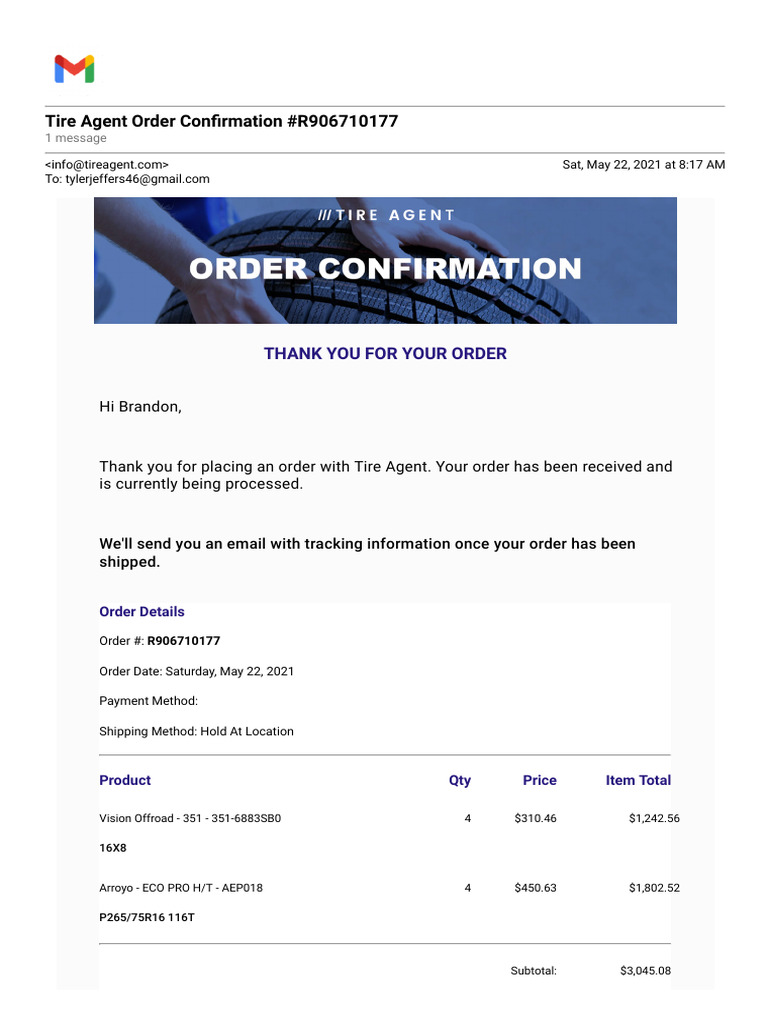 Tire Agent Order Confirmation R906710177 | PDF | Payments | Economies