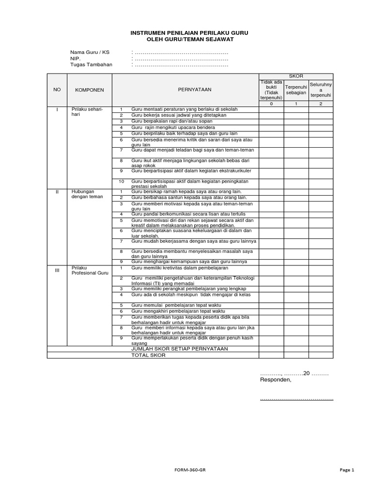 Form Penilaian Guru 1 | PDF