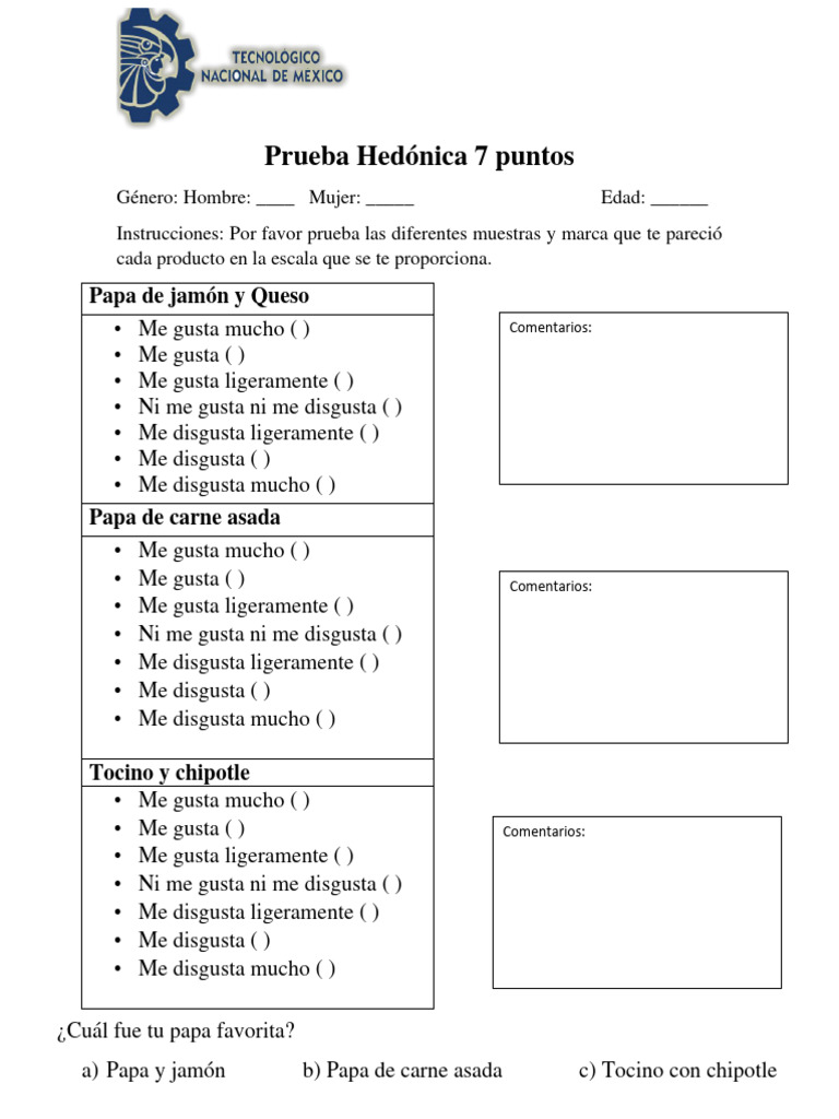 Prueba Hedonica 7 Puntos | PDF | Relaciones personales, crianza y ...