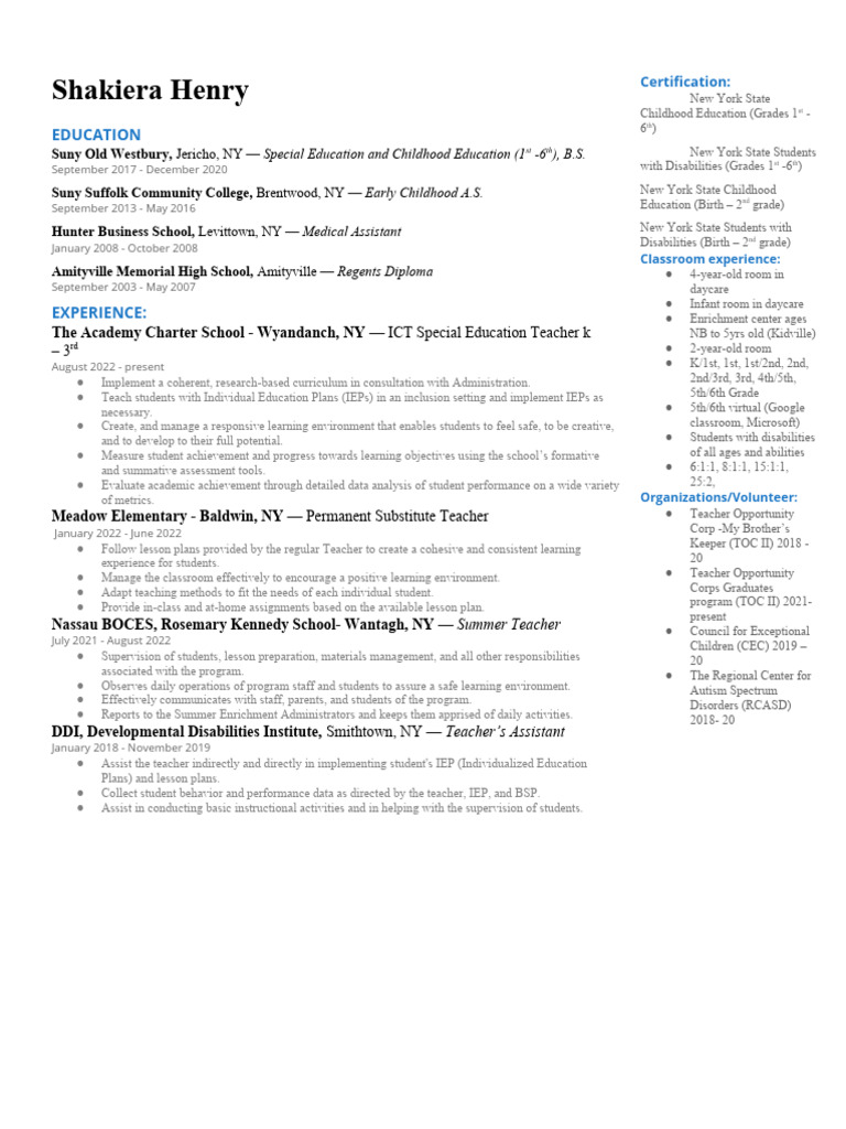 SH New Resume 2023 | PDF | Individualized Education Program | Lesson Plan