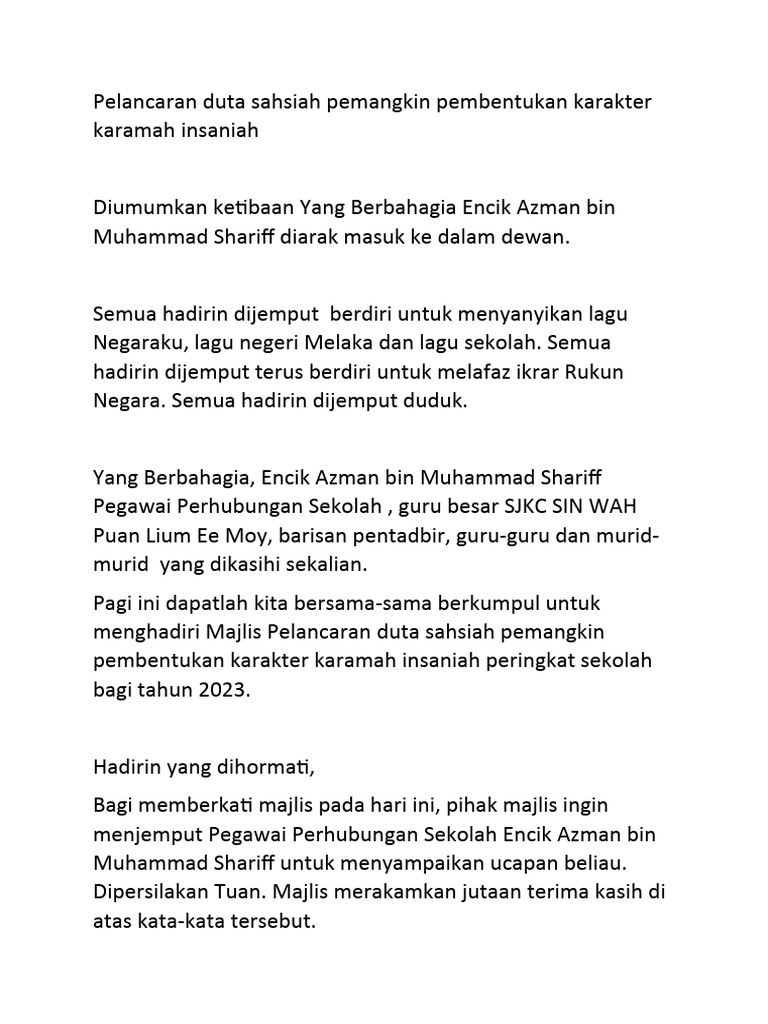 Pelancaran Duta Sahsiah Pemangkin Pembentukan Karakter Karamah Insaniah | PDF