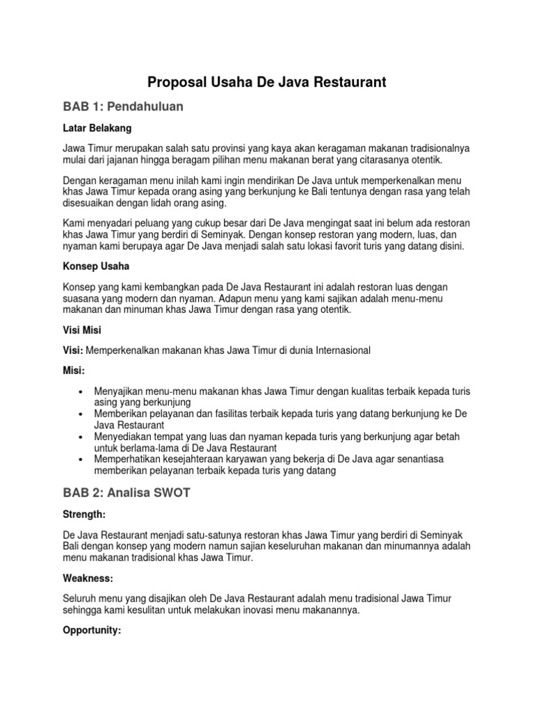 Proposal Usaha de Java Restaurant | PDF