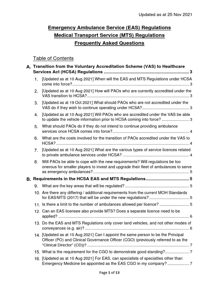 MOH Regulations For EAS & MTS (PAOs) | PDF | Ambulance | Paramedic