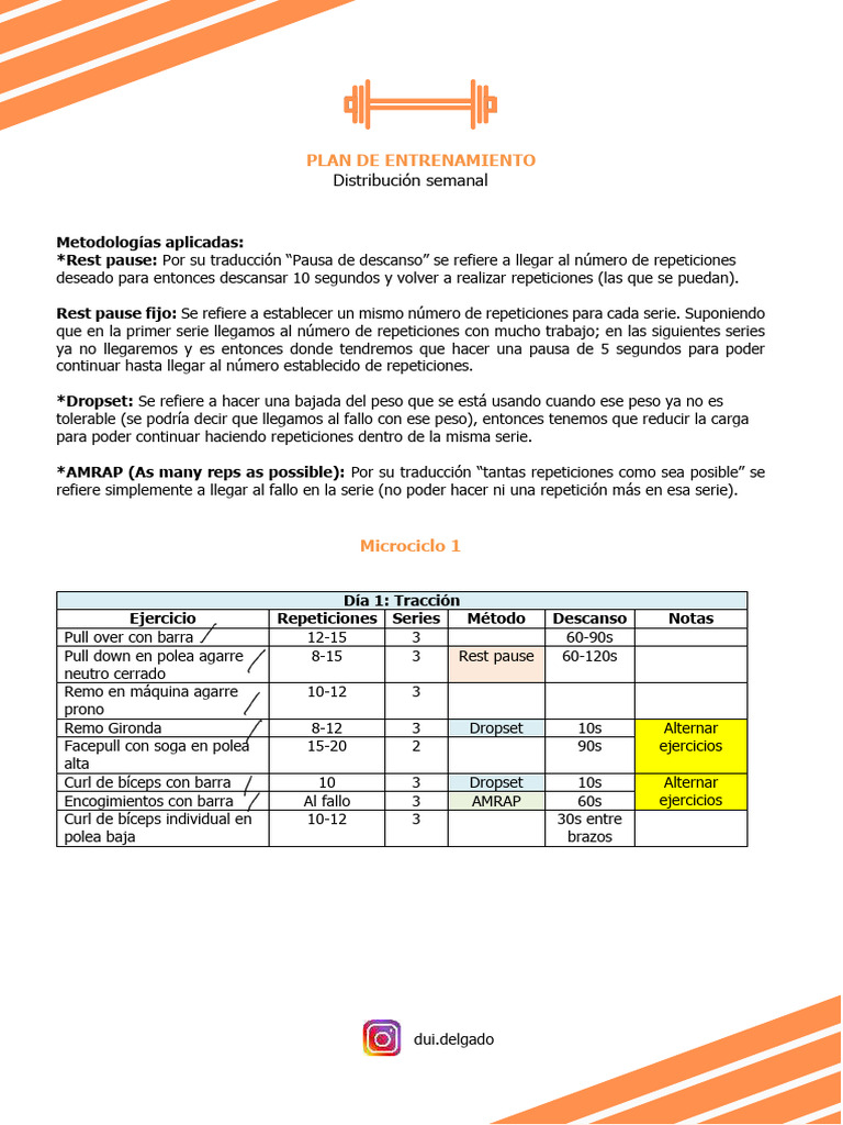 Microciclo 1 - Rutina de Ejercicios | PDF | Entrenamiento con pesas | Anatomía humana