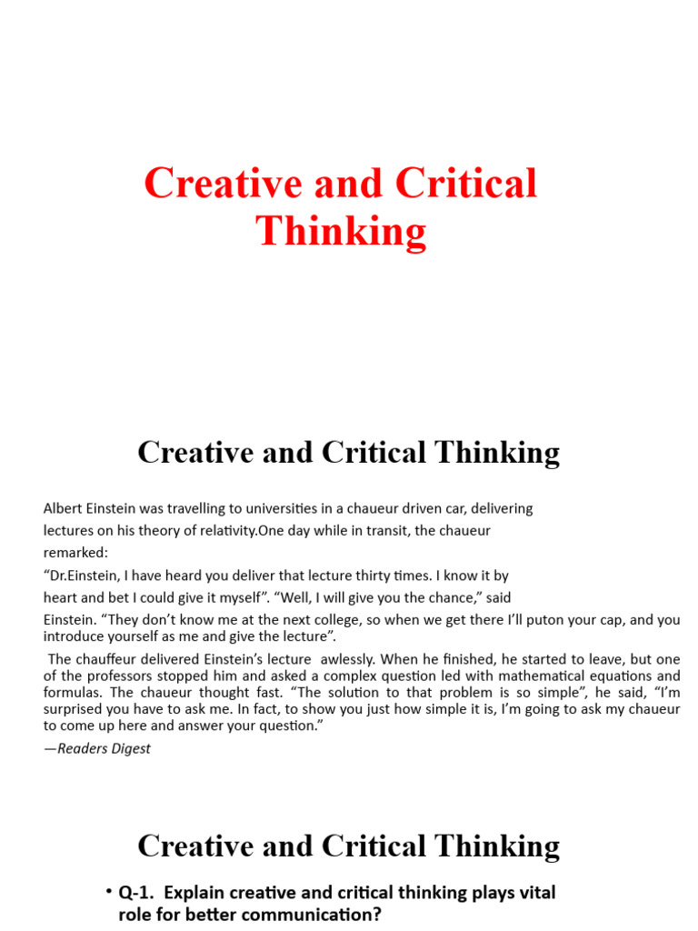 Critical and Creative Thinking | PDF | Thought | Critical Thinking