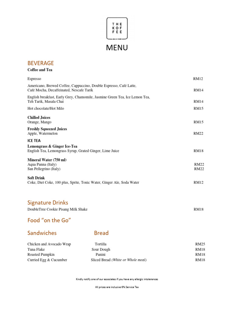 Koffee Menu and Beverage Offerings | PDF | Cakes | Drink