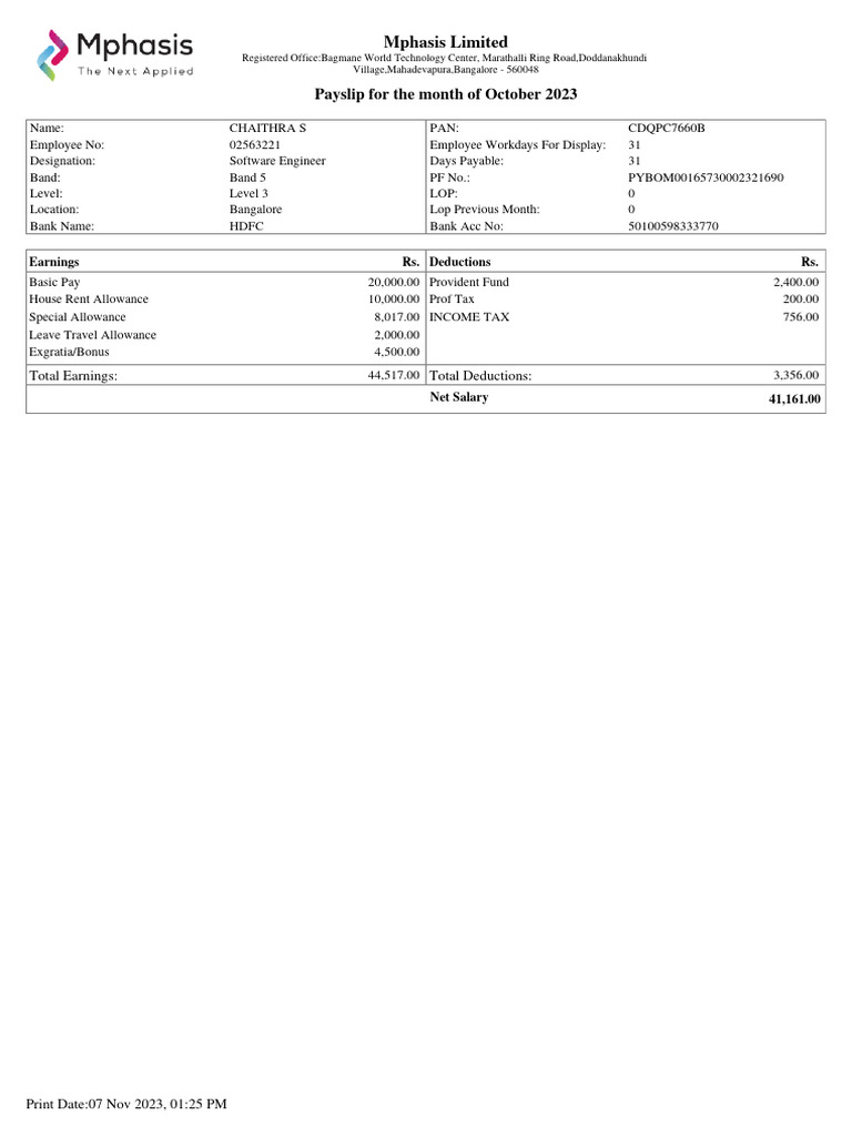 Payslip Oct 2023 | PDF